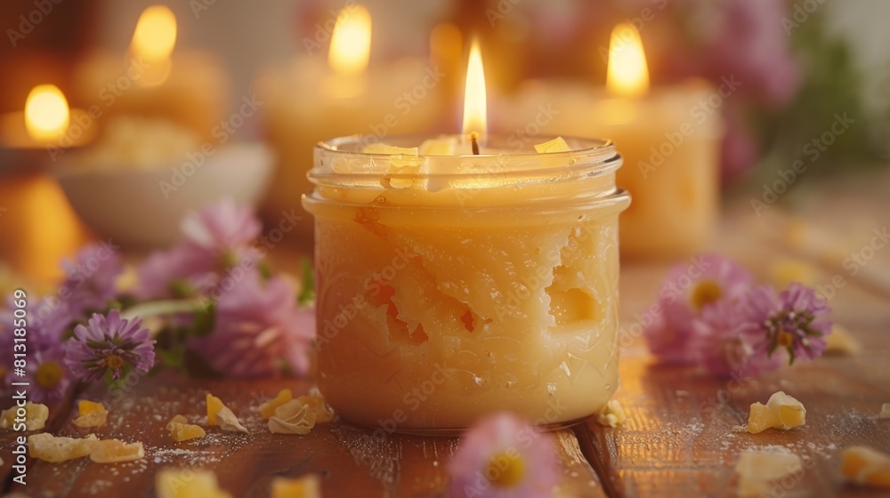 candle making hobby, pouring hot soy wax into glass jars to make ...