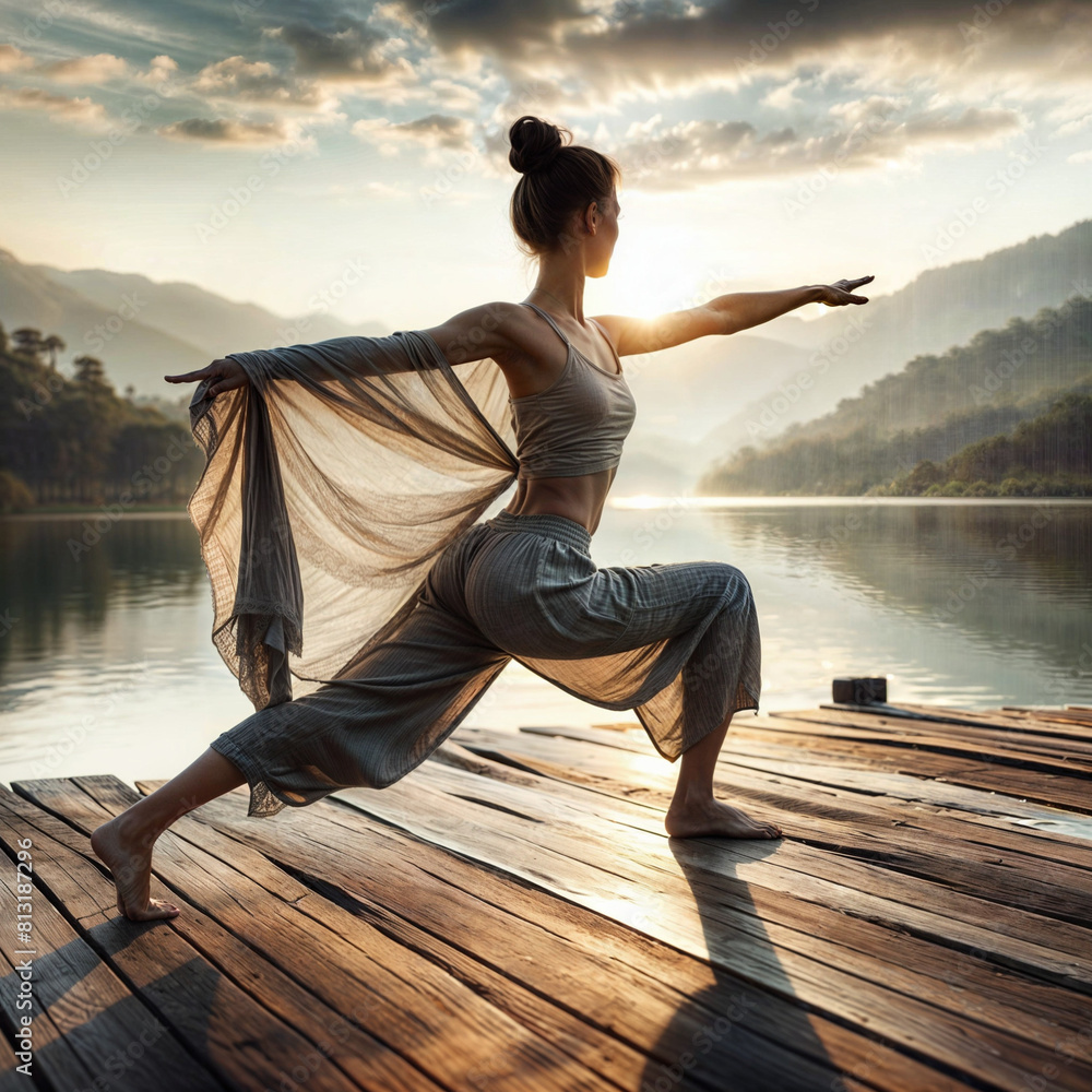 Person performing the Warrior Pose, depicted with a strong and grounded ...