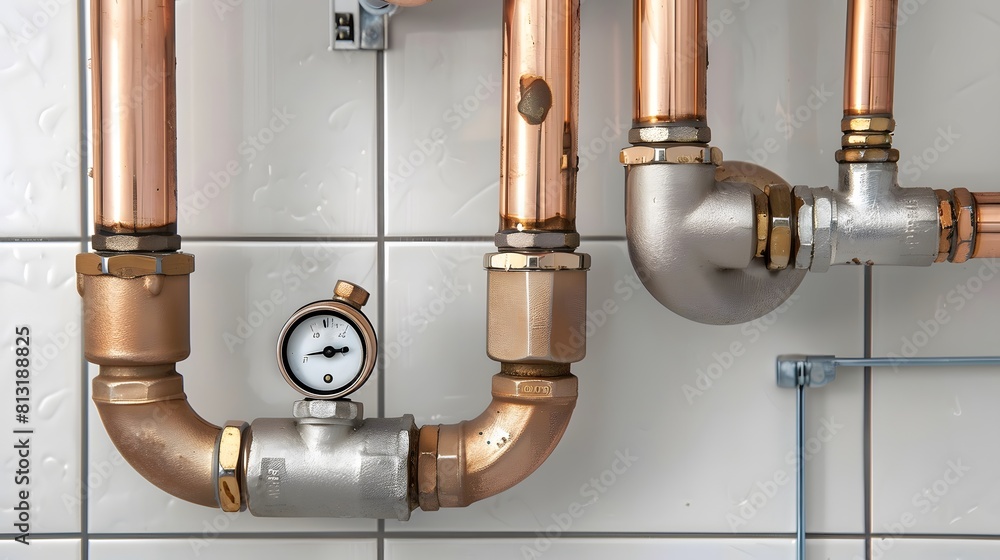Plumbing service with copper pipeline of a heating system. Plumbing ...