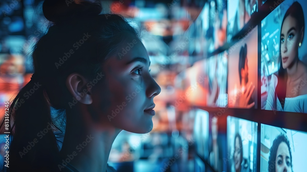 Render the face of a social media influencer, their image projected on ...