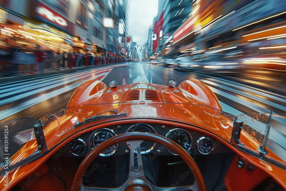 Speed and motion are encapsulated as a vintage car races through the ...