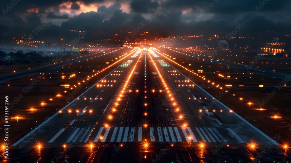 View runway edge lights, threshold lights, and approach lights from the ...