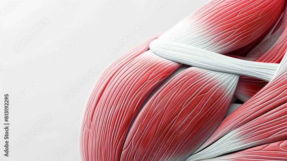 3D realistic illustration of the shoulder muscular system on a white ...