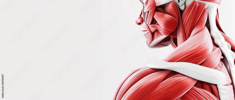 3D realistic illustration of the shoulder muscular system on a white ...
