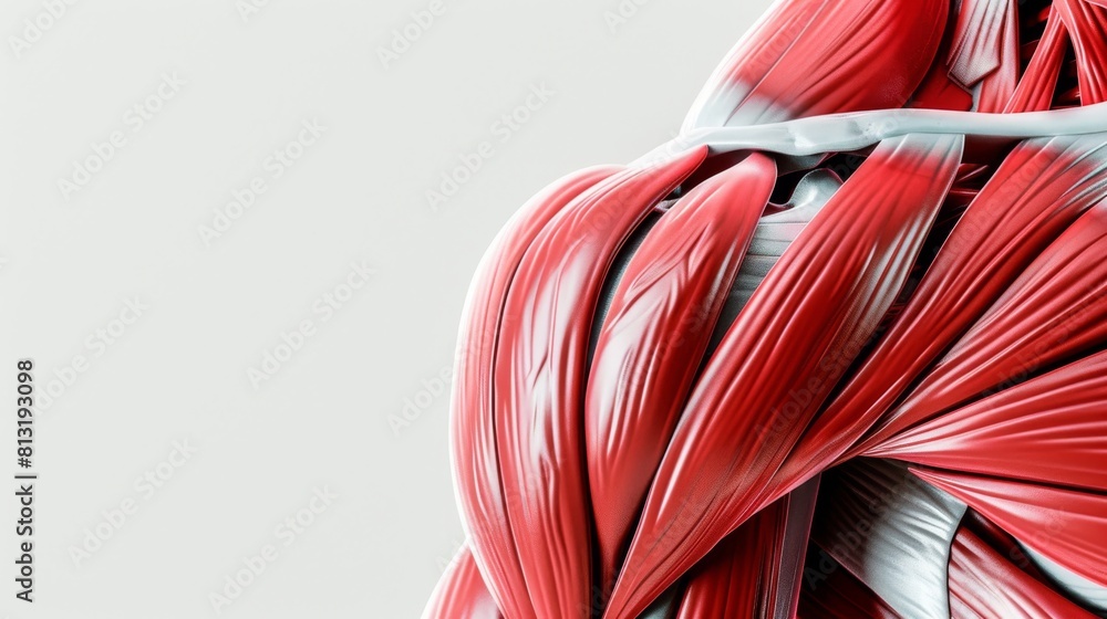 3D realistic illustration of the shoulder muscular system on a white ...