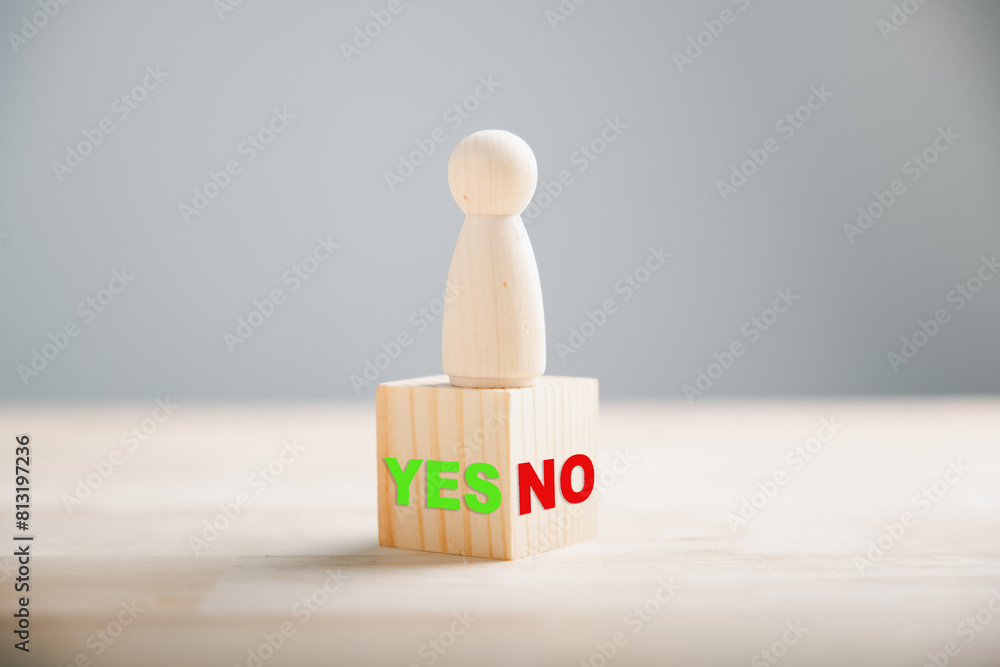 People on wood show right and wrong thinking yes or no. True or false ...