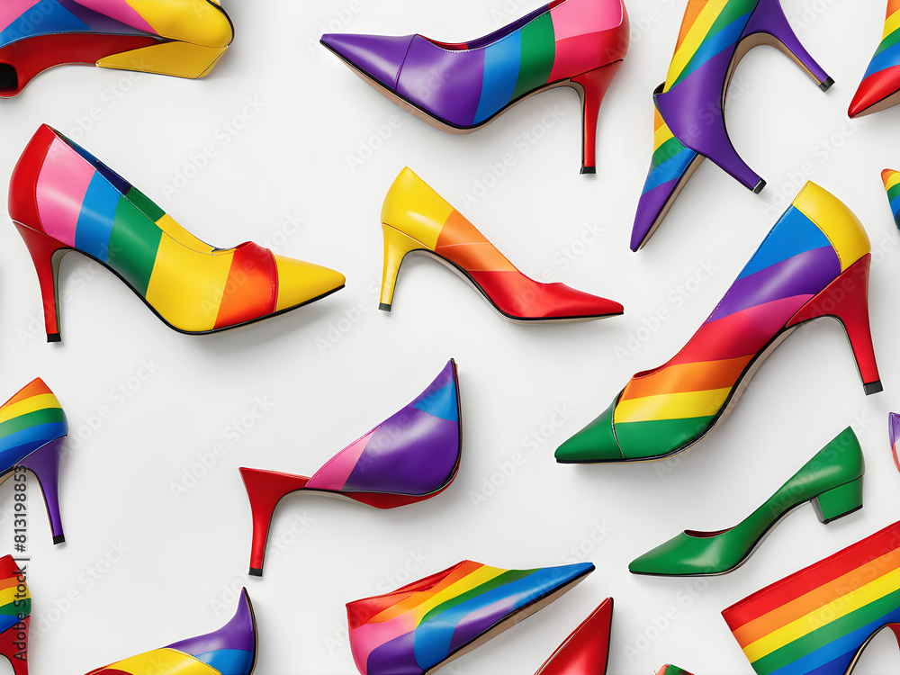LGBT pride march themed lgbt flag closed heels shoes background pattern ...
