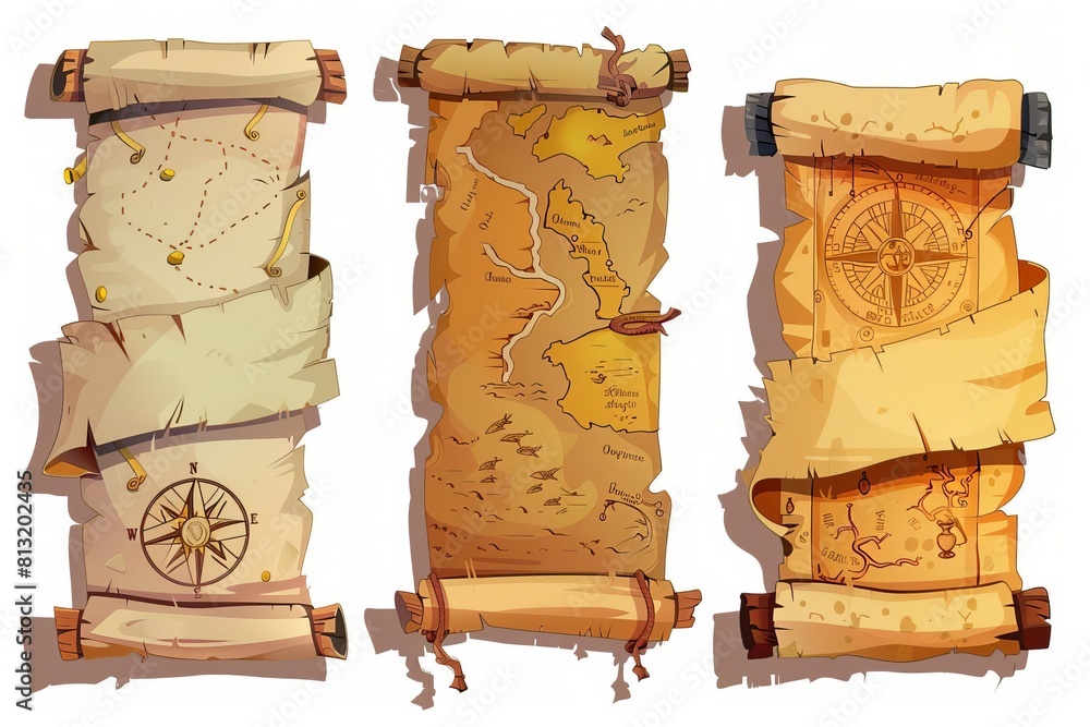 ancient parchment scrolls with blank pages treasure maps and medieval ...