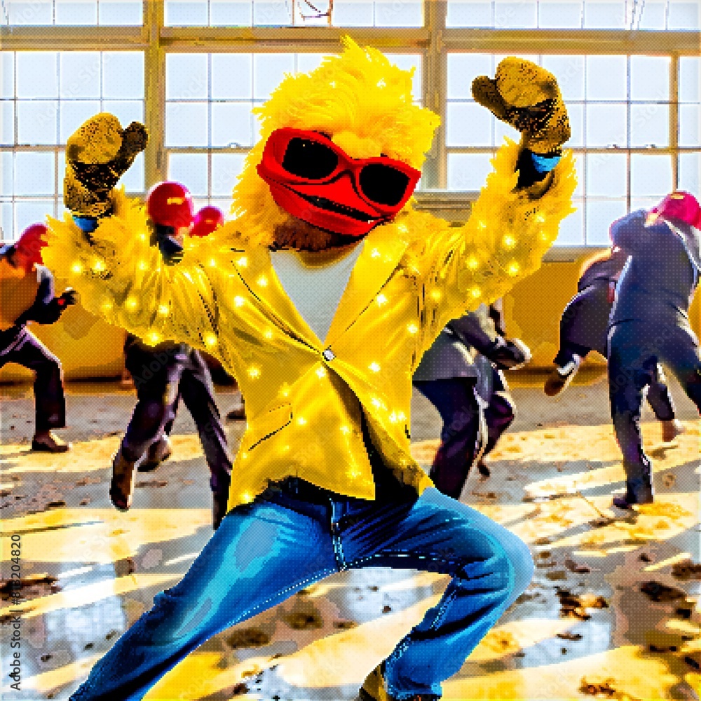 Energetic Chicken Dancing in Pop Art Style, 8 bit pixel graphics Stock ...