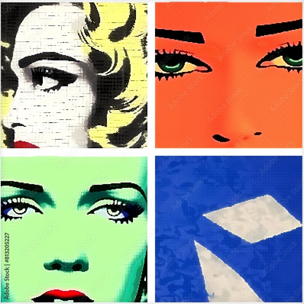Colorful Pop Art Collage of a Woman's Face in Sunglasses in Pop Art ...
