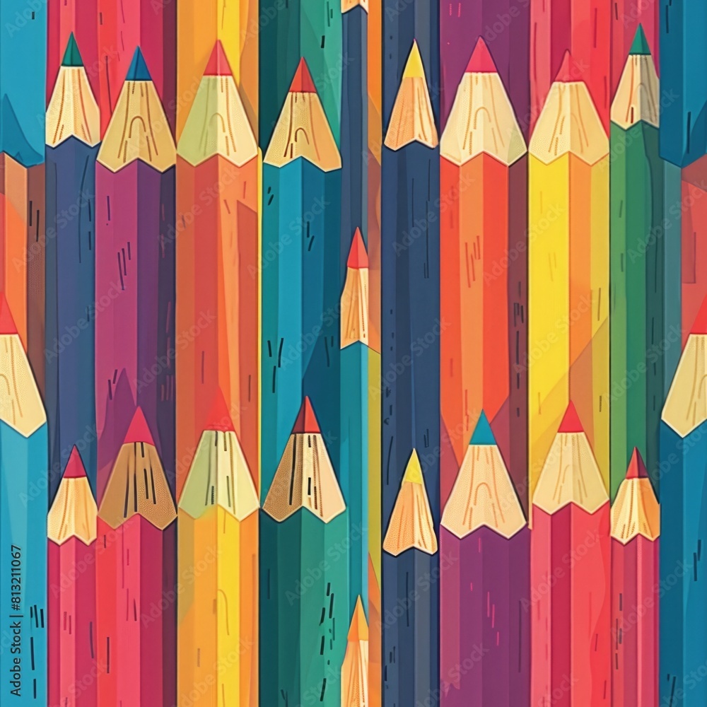 A design featuring a cyclical, repeating pattern of 2D drawn colorful ...