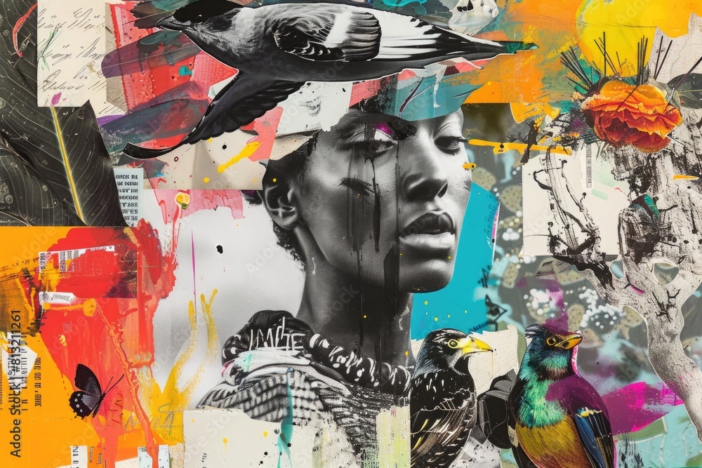 A vibrant collage featuring a mix of various artistic elements, such as ...