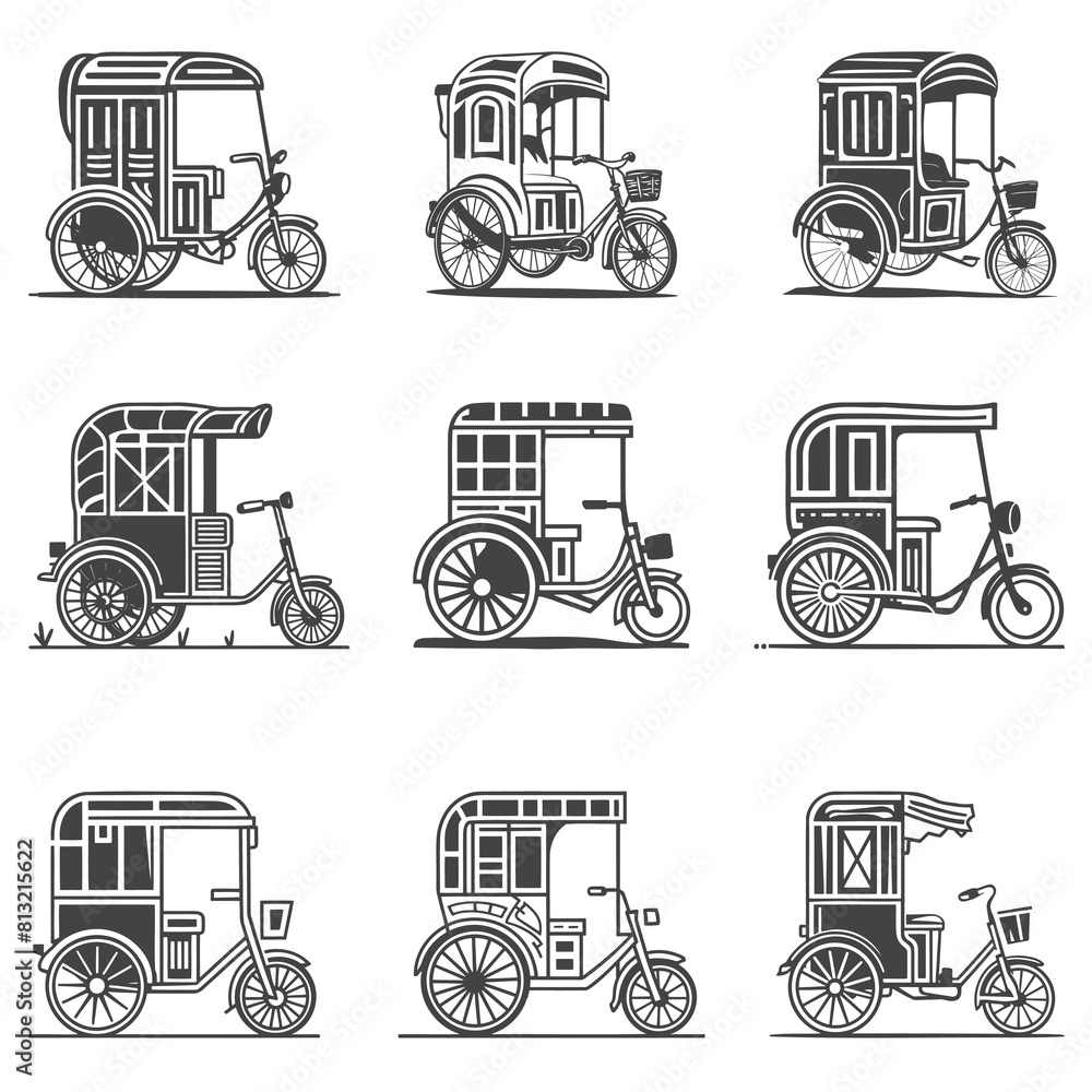 set of rickshaw vector designs, auto, auto rickshaw, baby taxi, pigeon ...