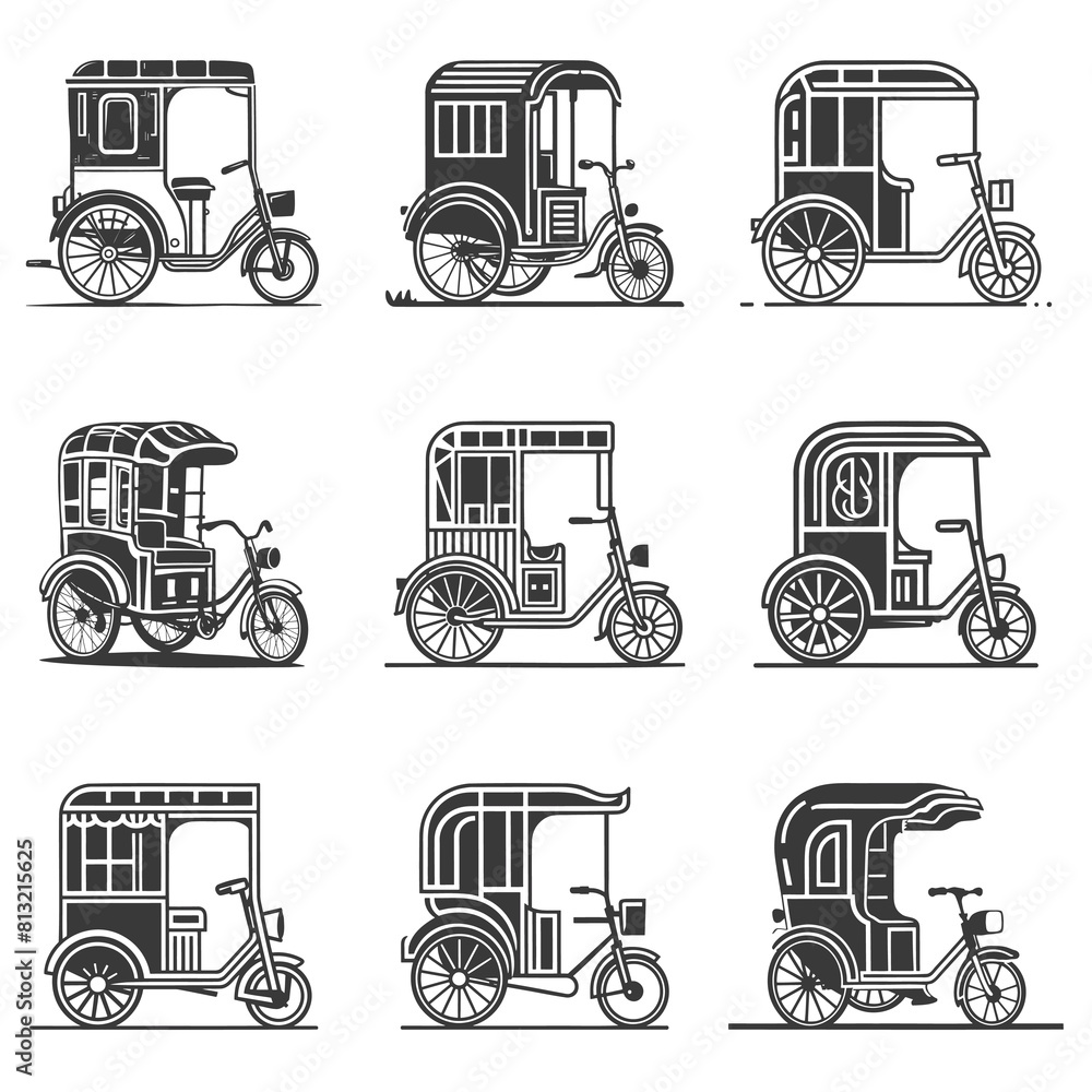 set of rickshaw vector designs, auto, auto rickshaw, baby taxi, pigeon ...