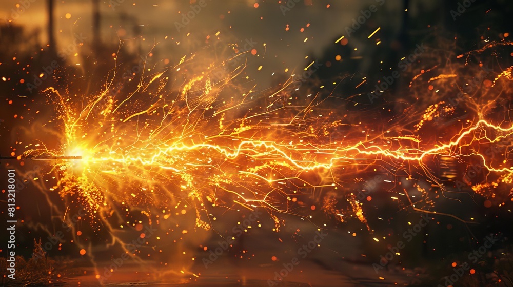 Illustrate a scene of electrical arcing, with sparks flying between two ...