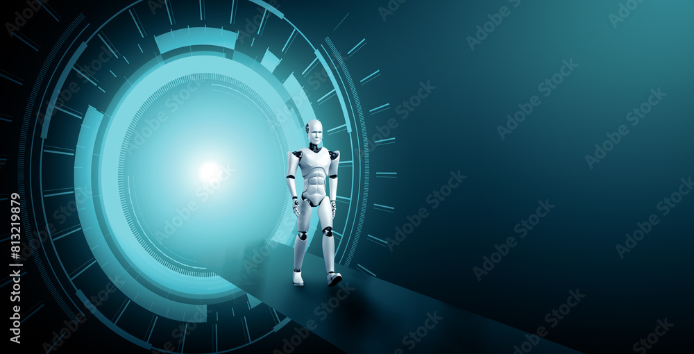 MLP 3d illustration robot humanoid in sci fi fantasy world. Concept of ...