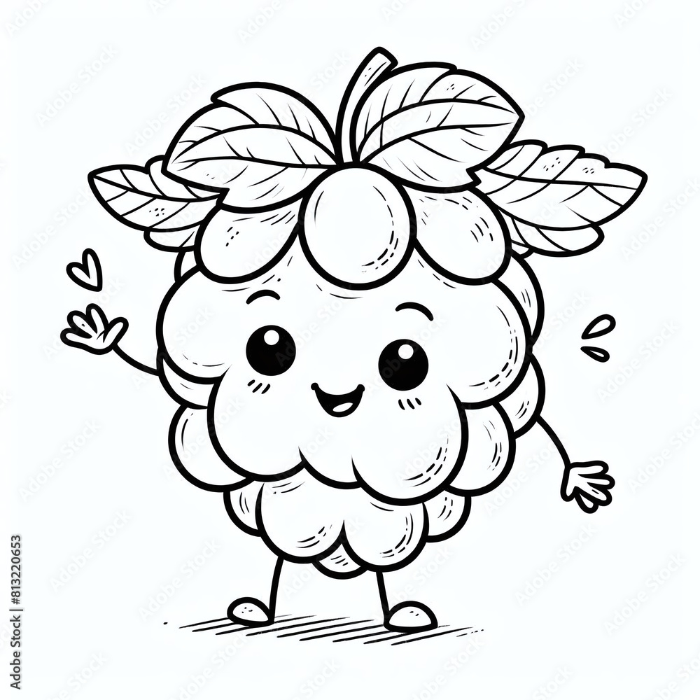 isolated simple outline drawing of a cartoon smiling grapes, on white ...