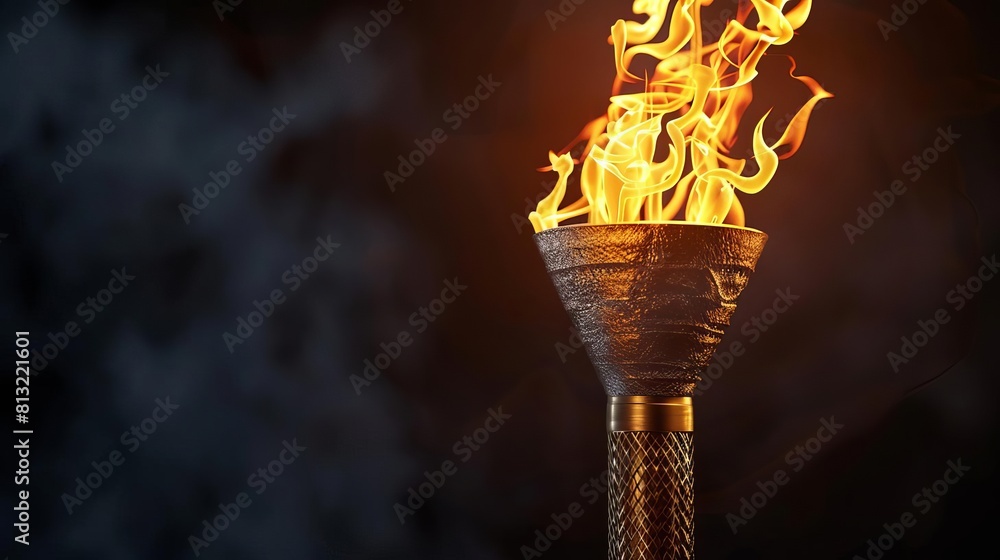 flaming olympic torch against dramatic black background powerful symbol ...