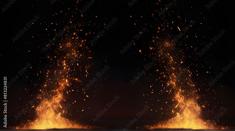 Abstract Fire Sparks Over Black Background,pyrotechnic display, fiery ...