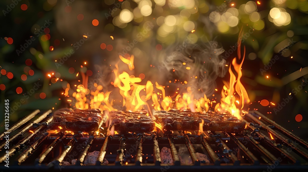 sizzling barbecue grill with flames in open air aigenerated summer ...