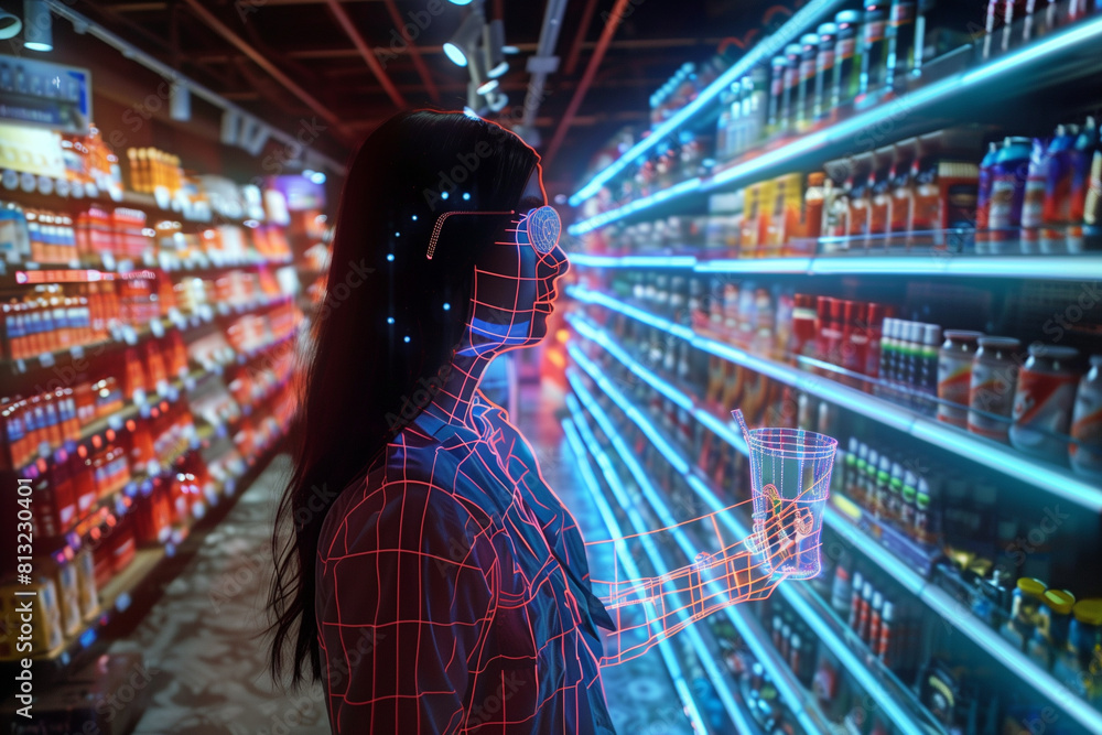 In this scene, the holographic representation illuminates the complex ...