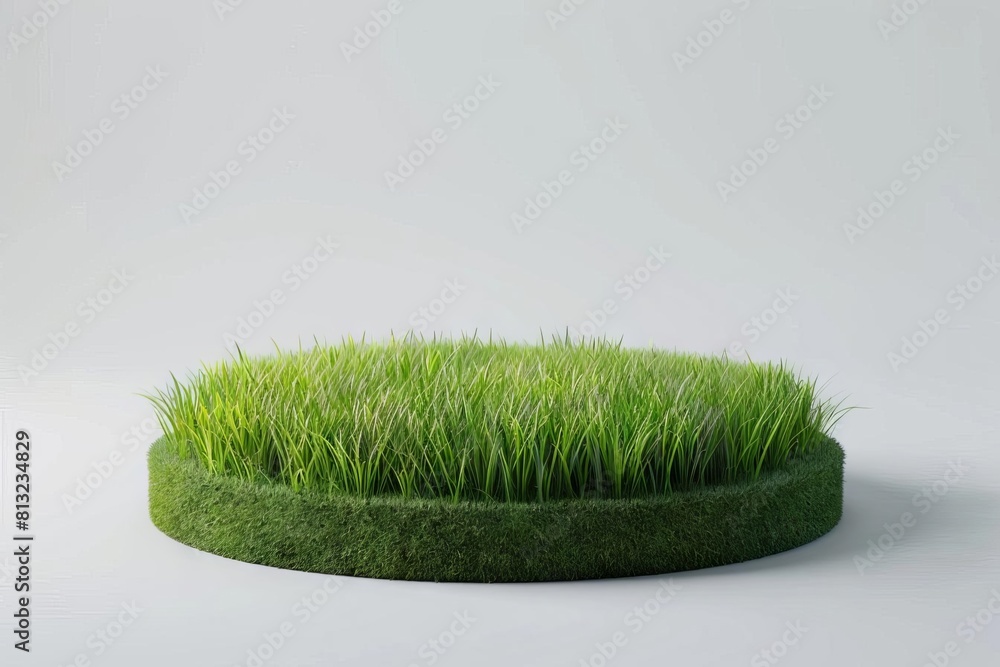 circular grass podium on white background green island floating ...