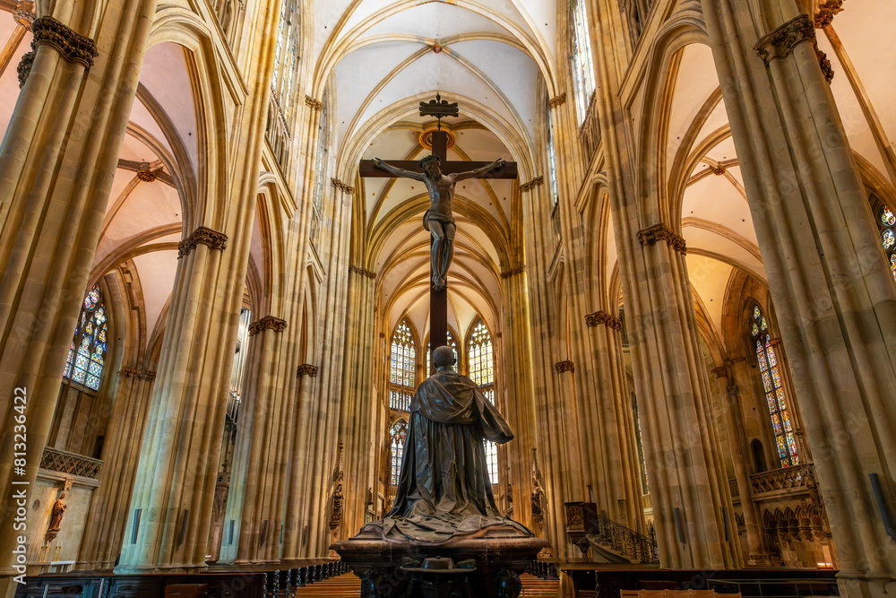 Interior nave with sculpture of Jesus and the Crucifixion inside St ...