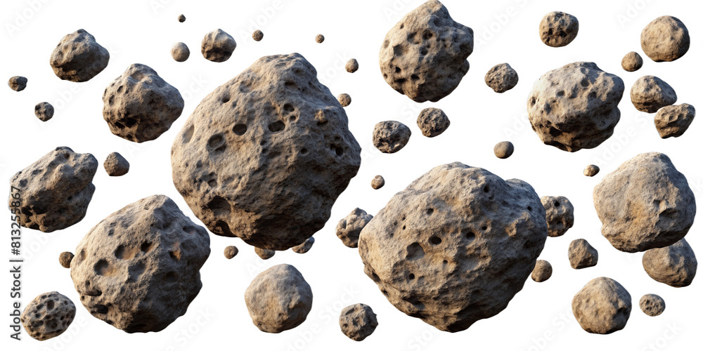 Flying Rock Asteroids Swarm of Boulders Stone Meteorite Isolated ...