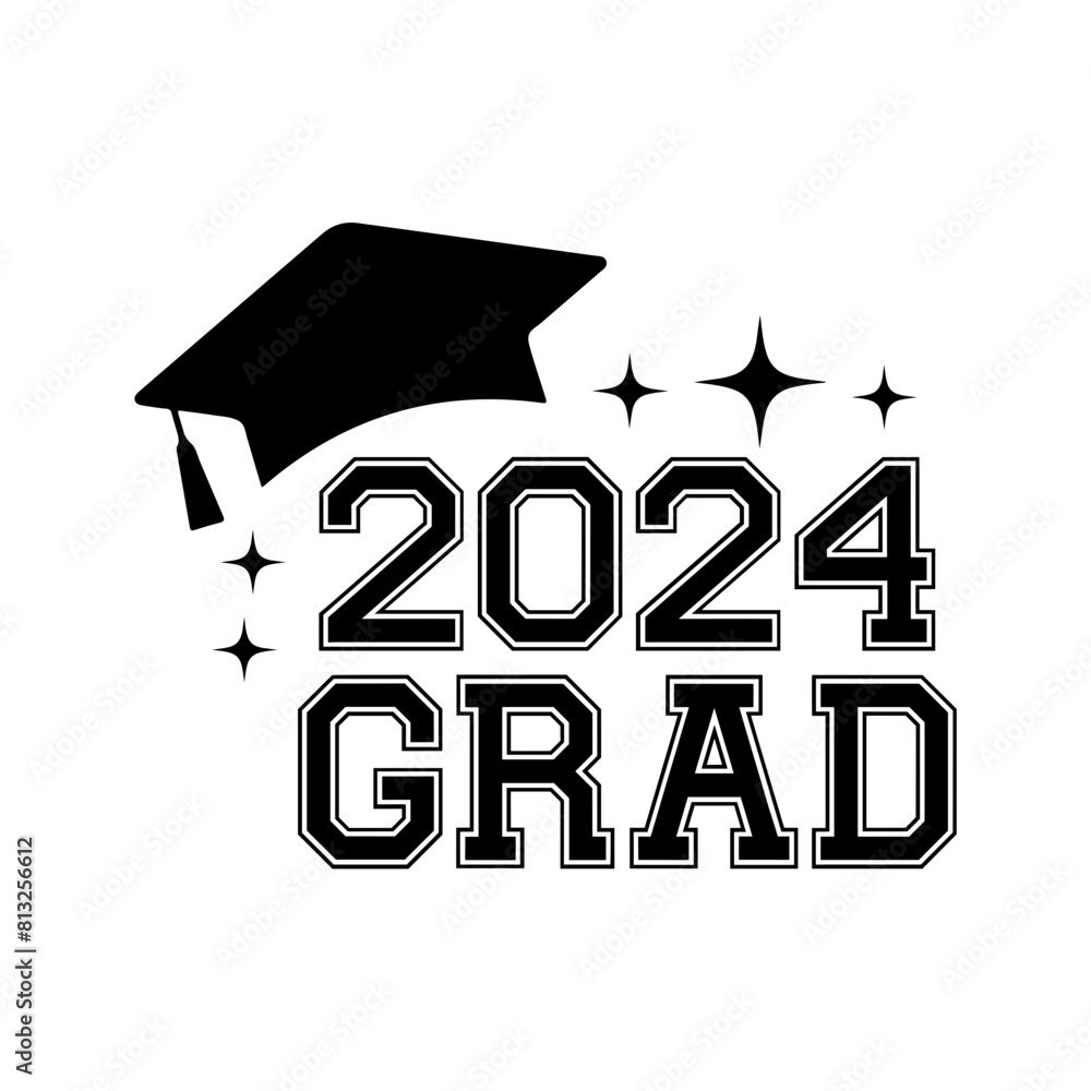 Graduation 2024 grad typography clip art design on plain white ...