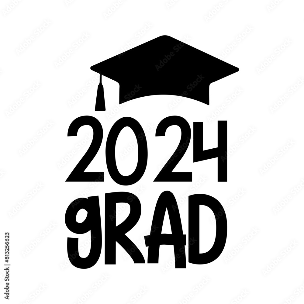 Graduation 2024 grad typography clip art design on plain white ...