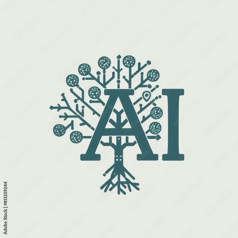 AI logo in dark blue tones, symbols neural networks or circuit patterns ...