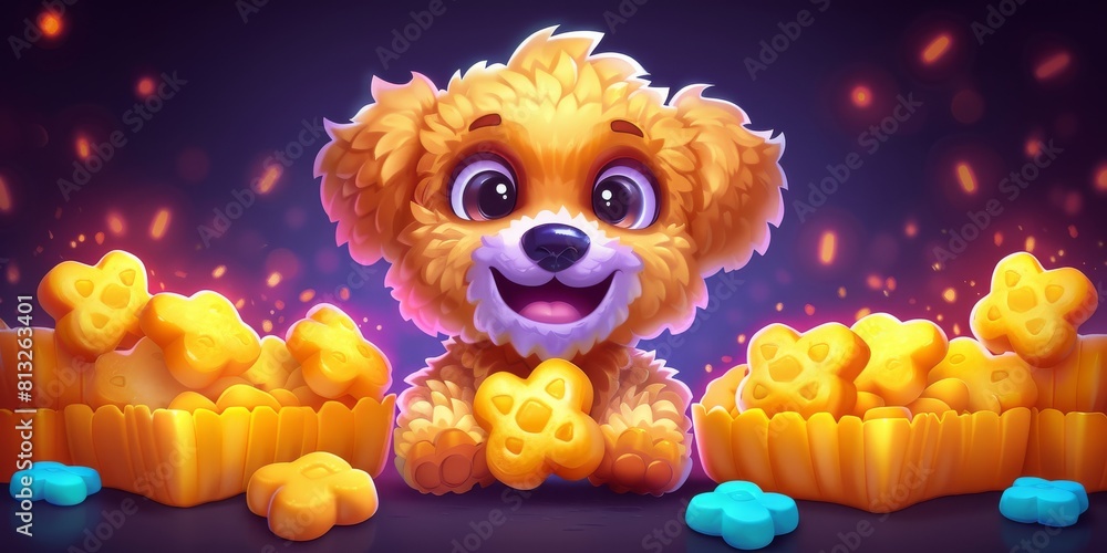 Adorable Fluffy Animated Puppy Surrounded by Golden Clouds and ...