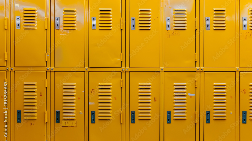 A wall of school lockers in a repeating pattern, each painted a vibrant ...
