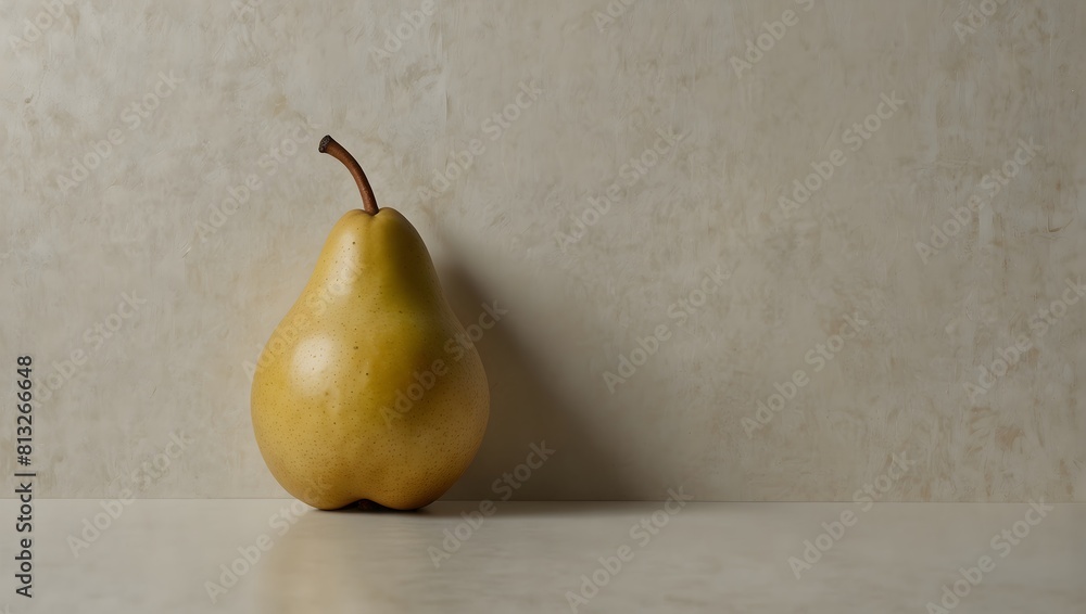 A backdrop of seamless white, a solitary pear rests, its gentle curves ...