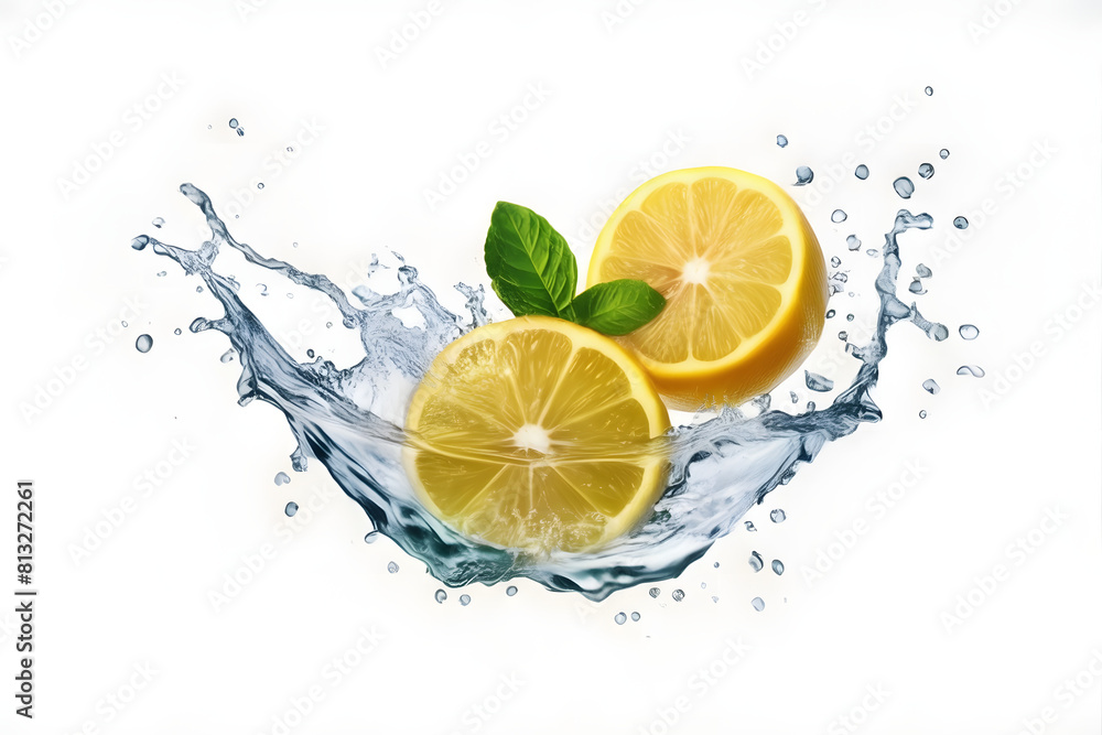 A vibrant lemon water splash isolated on a white transparent background ...