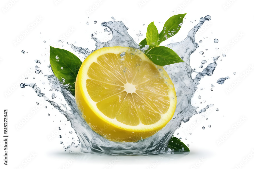 A vibrant lemon water splash isolated on a white transparent background ...