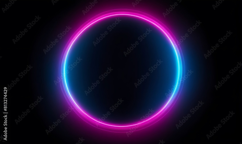 pink circle light frame on black background. Pink light effects on ...