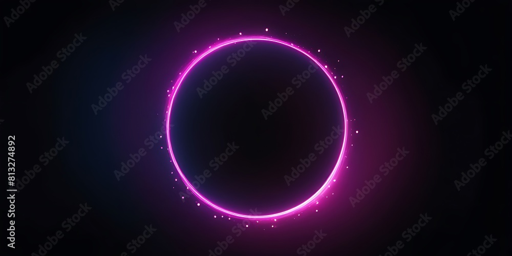 pink circle light frame on black background. Pink light effects on ...
