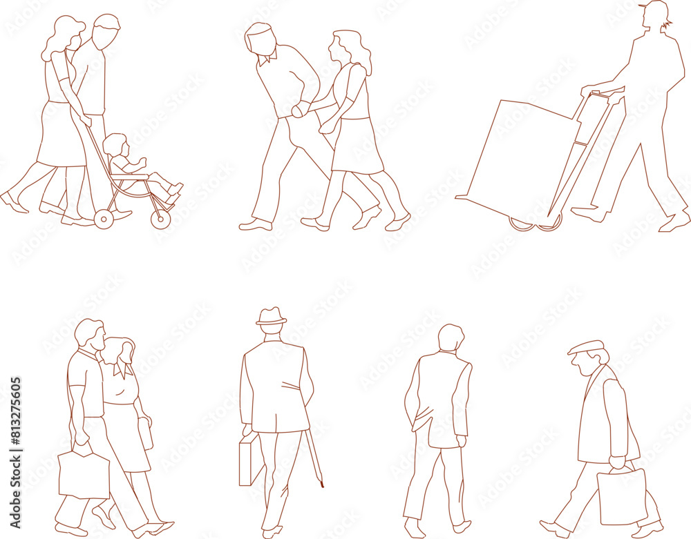 vector illustration, sketch design, drawing of a collection of people's ...