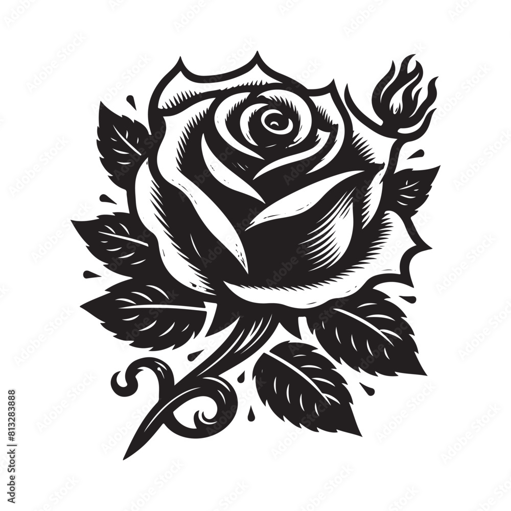 rose vector silhouette, rose vector black and white color, rose vector ...