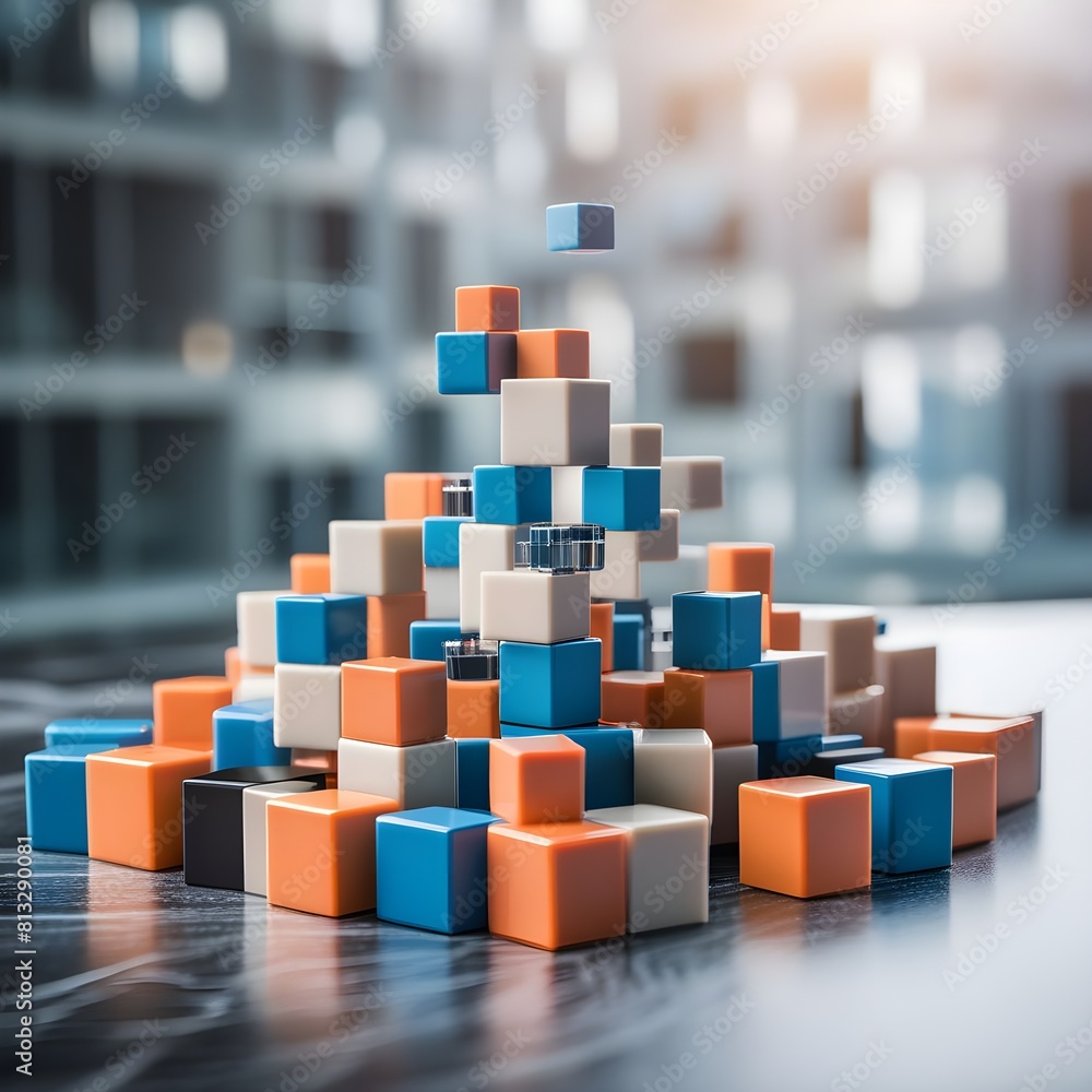 Organization and team structure symbolized with cubes, leadership ...