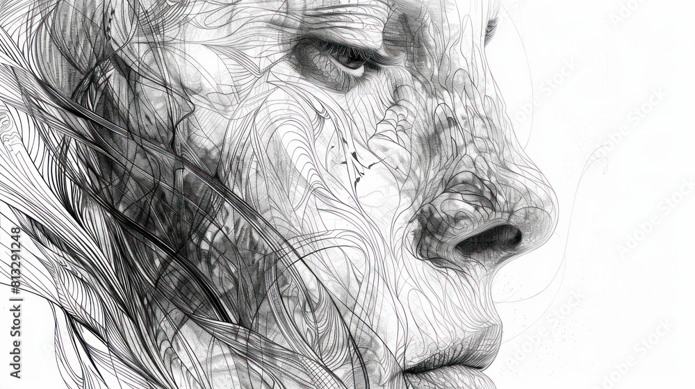 Enter the mesmerizing realm of a creative line drawing, where every ...