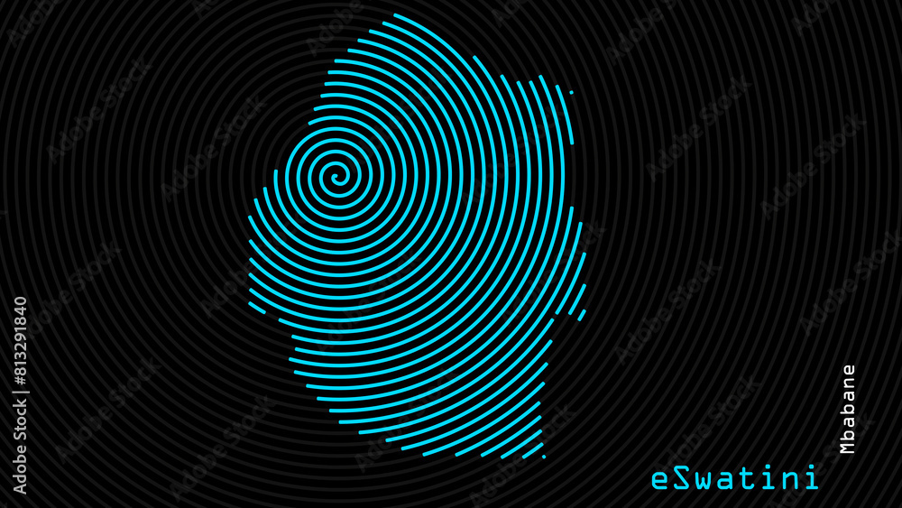 A map of eSwatini, with a dark background and the country's outline in ...