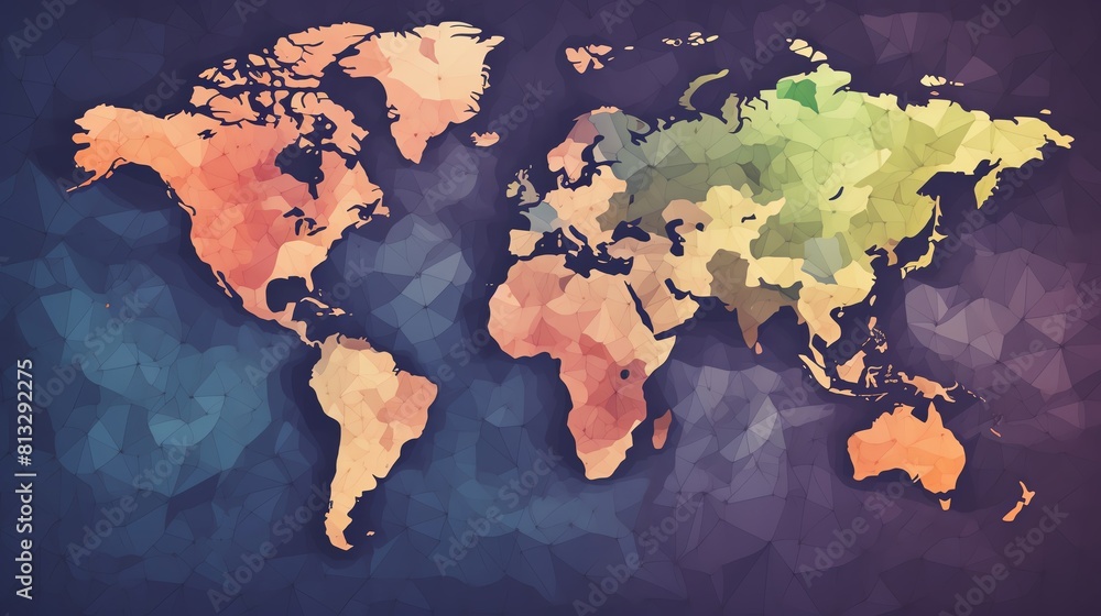 Continents flat design top view world map theme water color ...