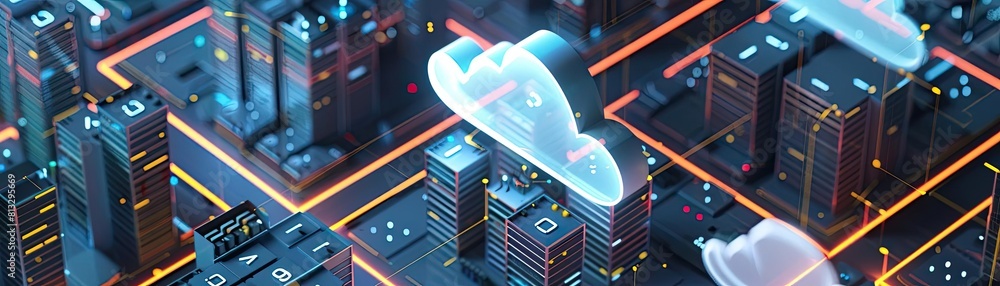 Cloud Architecture Top View Showcasing A Network Of Interconnected Data Centers Visual