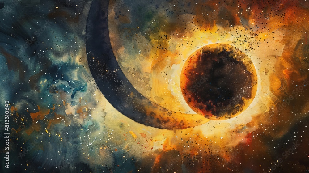 Vivid watercolor capturing the miracle-working solar eclipse, the sun's ...