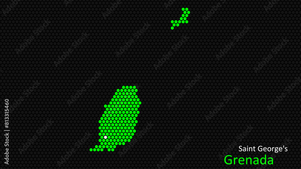 A map of Grenada, with a dark background and the country's outline in ...