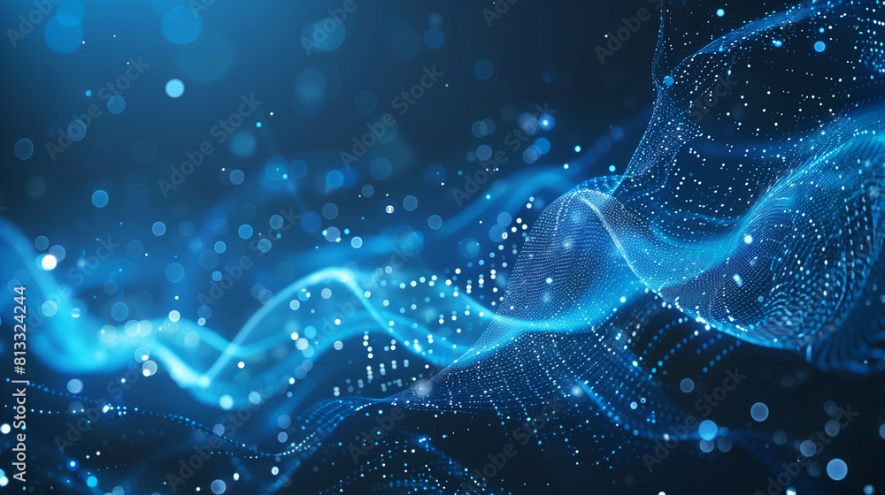 "Abstract blue tech backdrop with digital waves, dynamic network setup ...