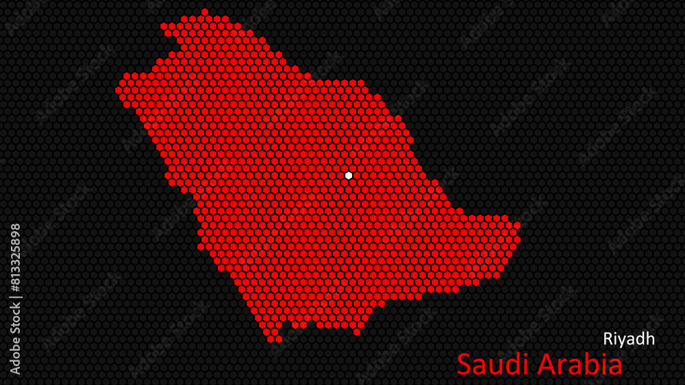 A map of Saudi Arabia, with a dark background and the country's outline ...