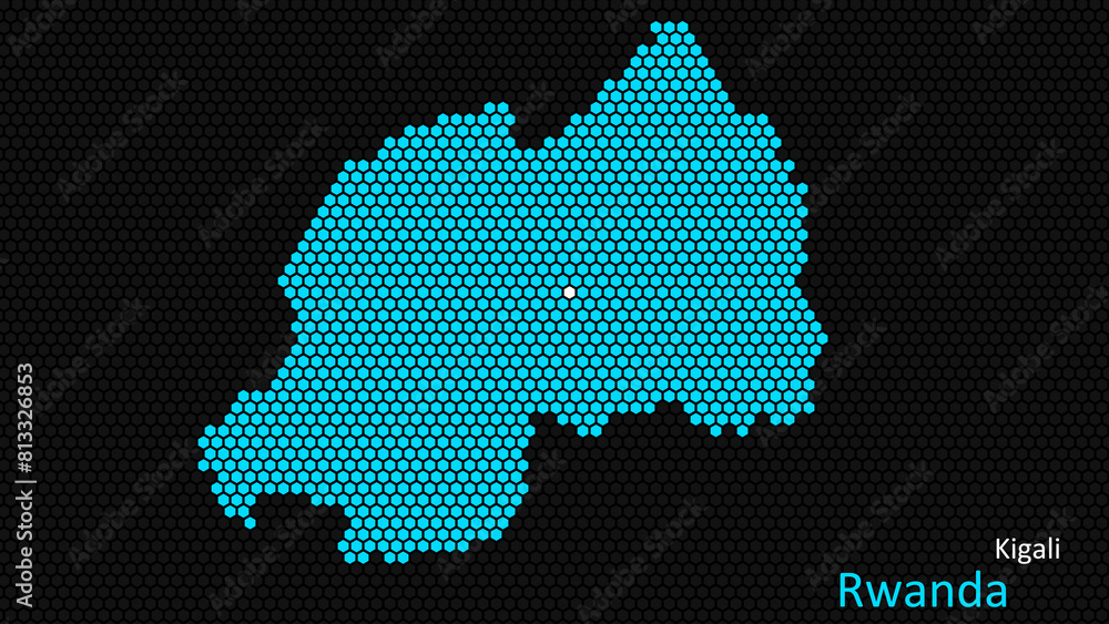 A map of Rwanda, with a dark background and the country's outline in ...
